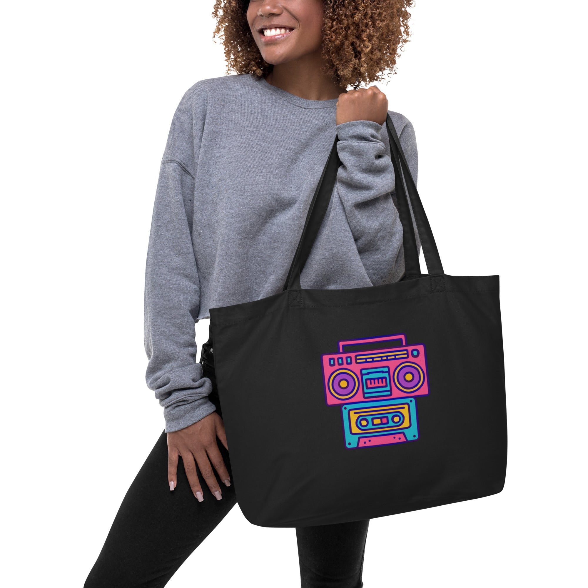 Organic Cotton Retro Boombox & Cassette Eco Tote – Design Delight Studio